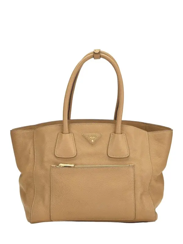 Prada Vitello Daino Trapeze Front Pocket Tote - Brown