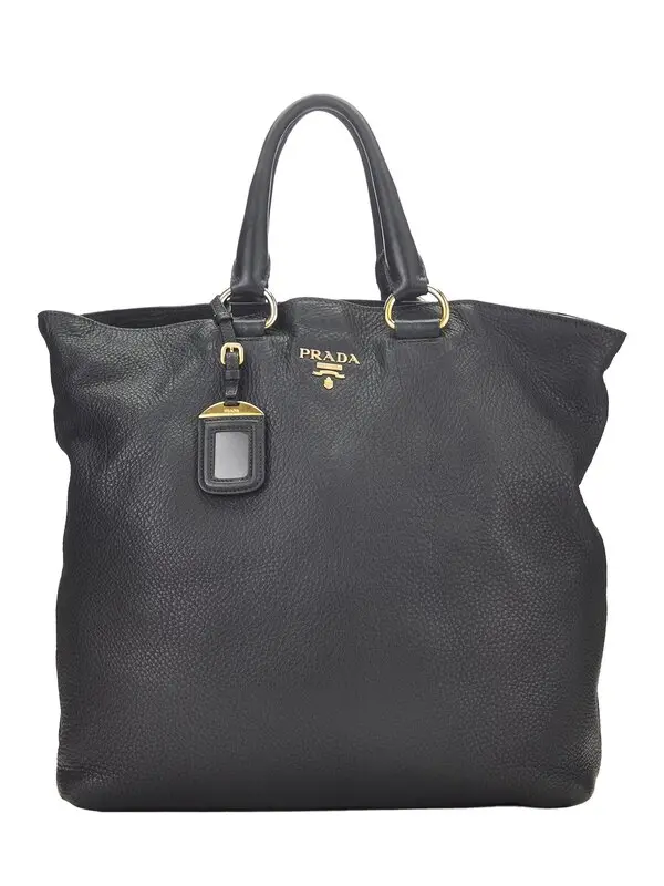 Prada Vitello Daino Leather Shopping Tote - Black