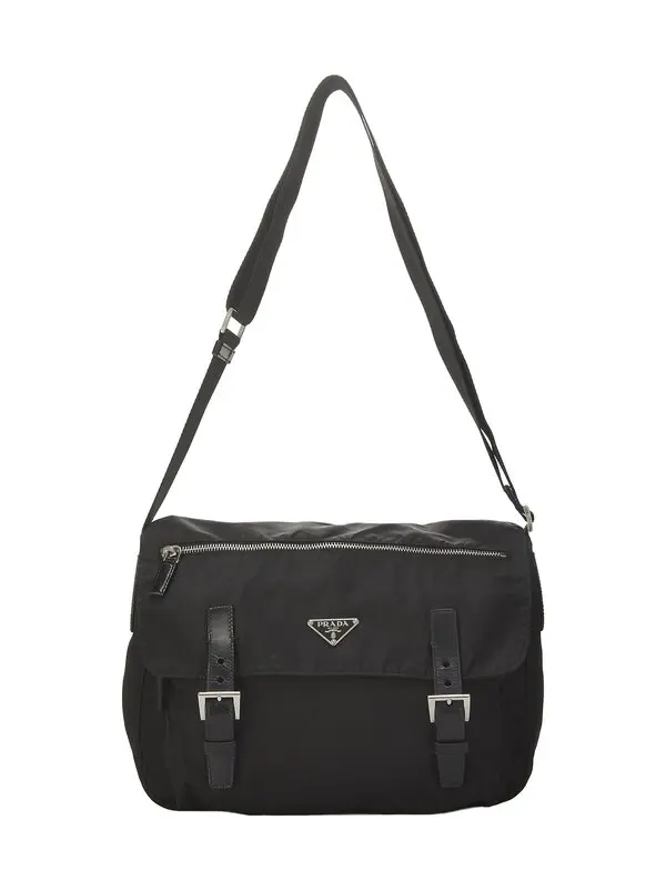 Prada Nylon Double Buckle Flap Messenger Bag - Black