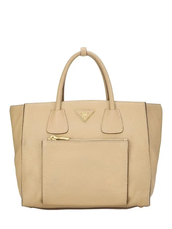 Prada Vitello Daino Convertible Front Pocket Tote - Beige