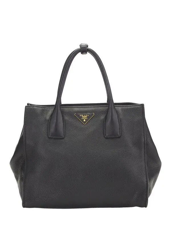 Prada Vitello Daino Convertible Top Handle Bag - Black