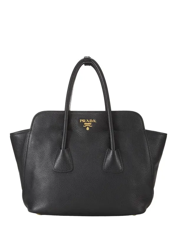 Prada Vitello Daino Convertible Top Handle Bag - Black