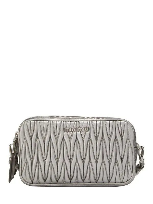 Miu Miu Nappa Double Zip Camera Crossbody Bag - Silver