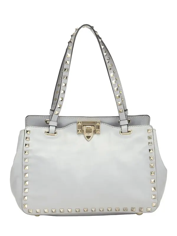 Valentino Garavani Leather Rockstud Tote - Grey
