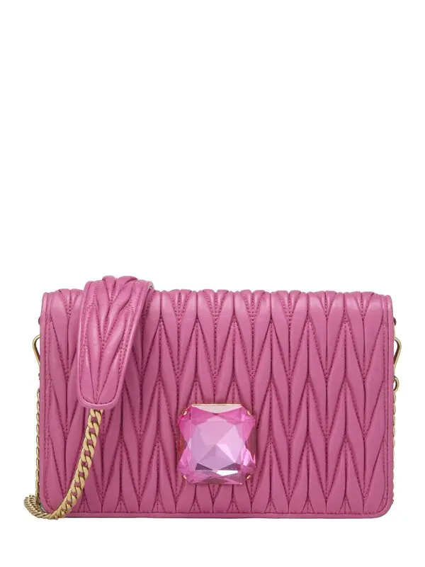 Miu Miu Nappa Crystal Flap Wallet On Chain - Pink