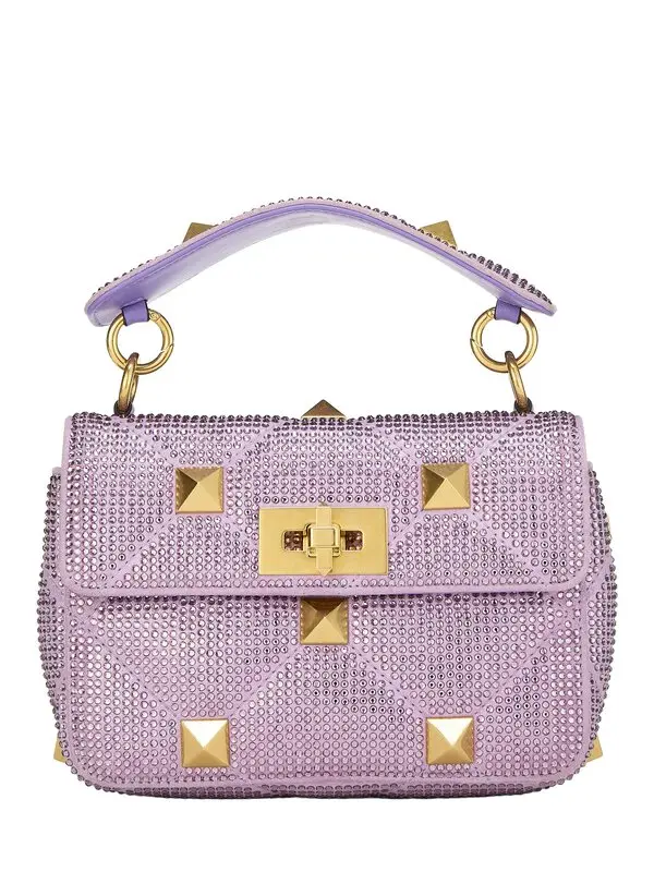 Valentino Garavani Crystal Embellished Roman Stud Top Handle Bag - Purple