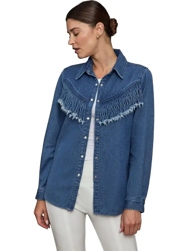 The Upside Wildwest Sylve Fringe Shirt - Blue