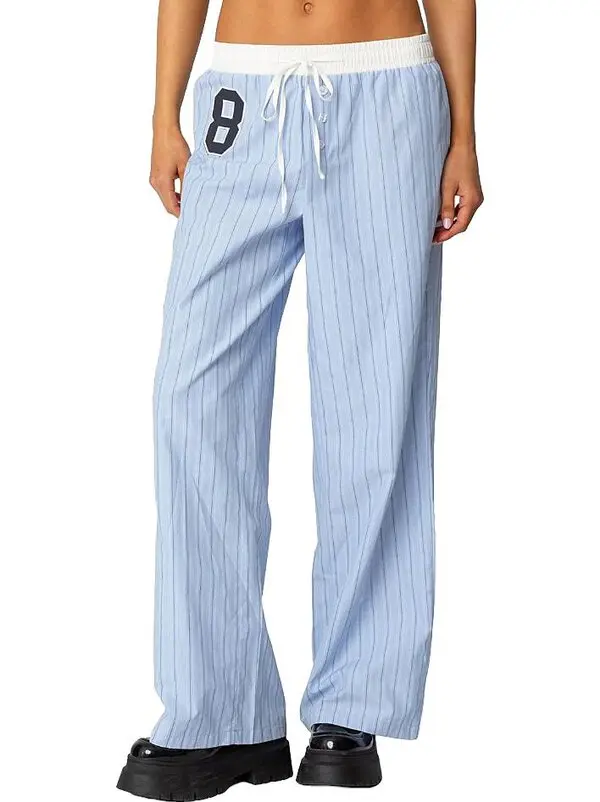 EDIKTED Contrast Waist Striped Pants - Blue