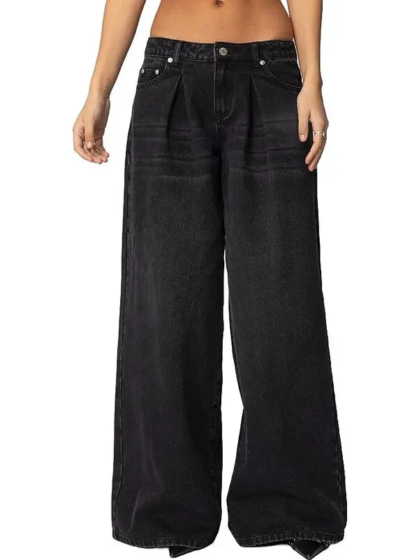 EDIKTED Pleated Low Rise Jeans - Black