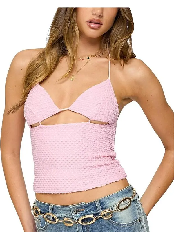 EDIKTED Lital Backless Cut Out Textured Top - Light Pink