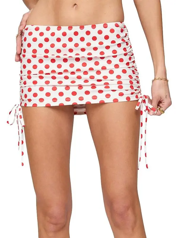 EDIKTED Polka Dot Drawstring Mini Skirt - Red And White