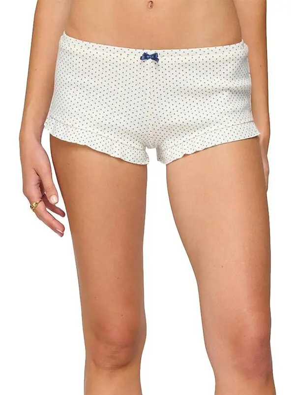 EDIKTED Avalon Dotted Pointelle Ruffle Shorts - White