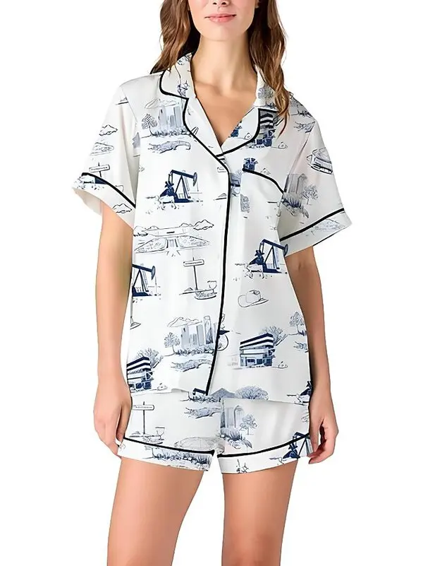 KATIE KIME Houston Toile Pajama Shorts Set - Blue