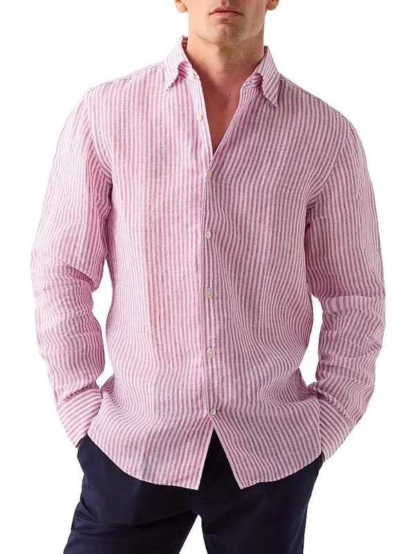 Robert Talbott Morgan Stripe Linen Shirt - Raspberry