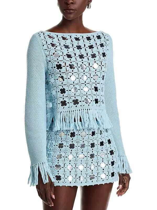 TOCCIN Camilla Mirror Fringe Top - Sky Blue