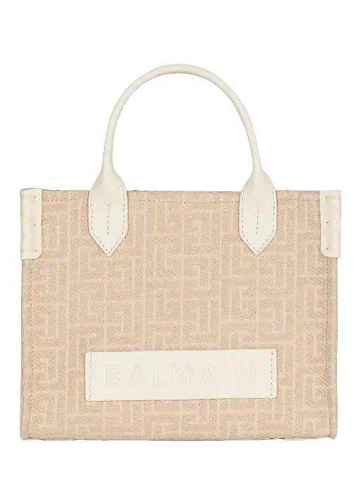 Balmain B-army Monogrammed Canvas And Leather Tote - Beige