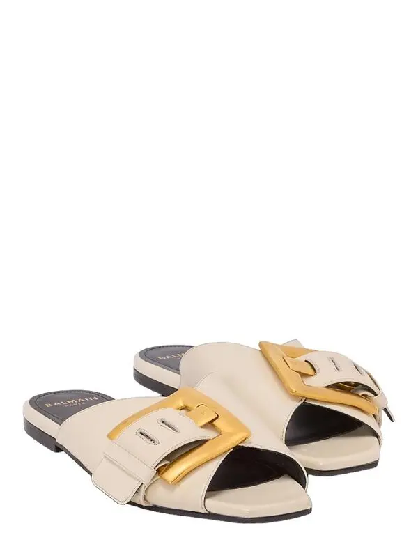 Balmain Anthem Leather Slides - Beige