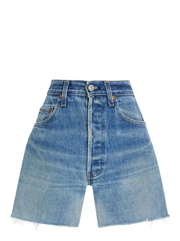 RE/DONE WITH LEVI'S Frayed Denim Shorts - Mid Denim