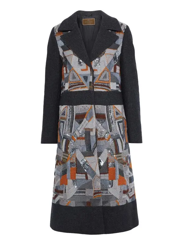 Etro Embellished Felt Coat - Dark Gray