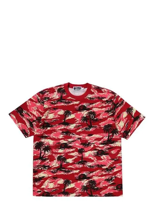 A BATHING APE Palm Tree Camo One Point Relaxed Fit Tee Shirt - Red