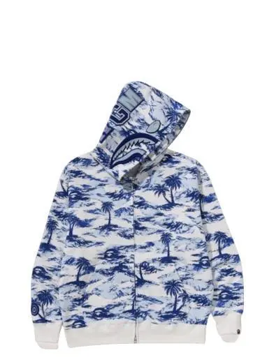BAPE Palm Tree Camo Relaxed Fit Shark Full Zip Hoodie - Blue