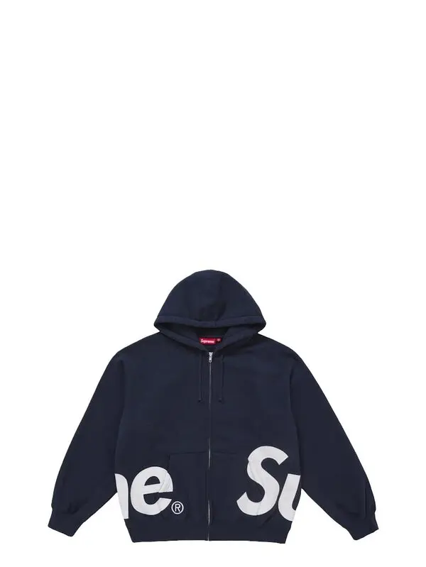 Supreme Logo Zip-up Hooded Sweatshirt - Navy Blue