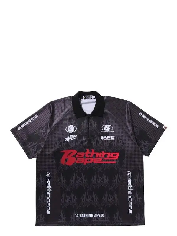 A BATHING APE Flame Pattern Half Zip Polo Shirt - Black