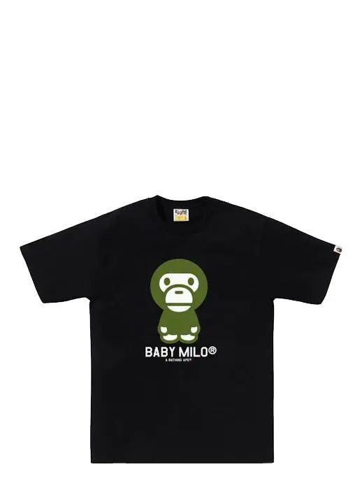 A BATHING APE College Monogram Baby Milo Tee Shirt - Black/green