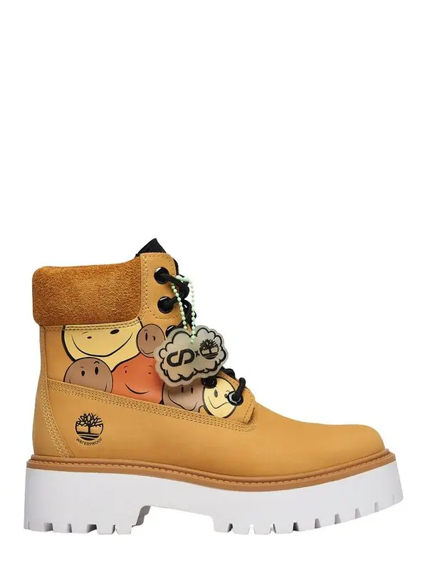 Timberland 6" Waterproof Platform Boot With Smiley Face Print - Wheat/happy Face Print