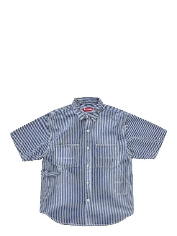 Supreme Loose Fit Short Sleeve Denim Painter Shirt - Blue Pinstripe