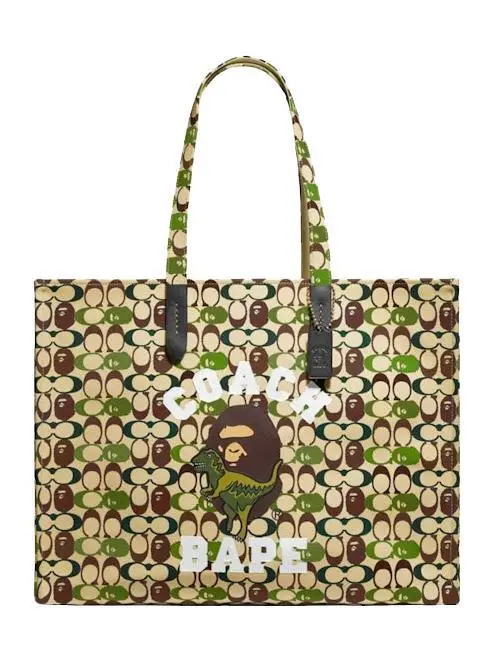 COACH X Bape Tote 47 Signature Canvas With Ape Head - Black Copper/camo