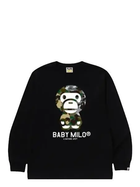 A BATHING APE 1st Camo Crazy Baby Milo Long Sleeve Tee Shirt Tee Shirt - Black