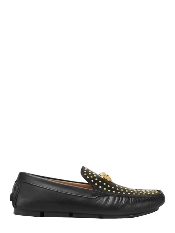 Versace La Medusa Suede Driver Loafers - Black