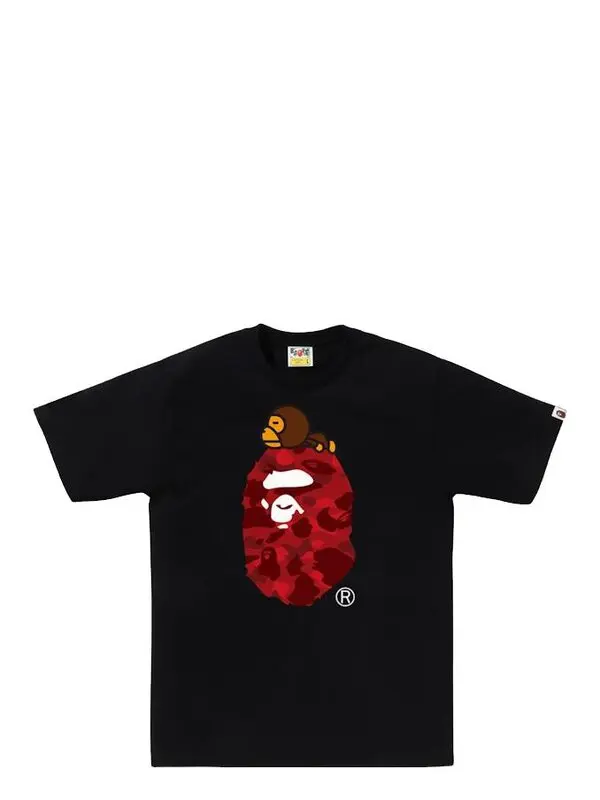 A BATHING APE Camo Milo On Big Ape Tee Shirt - Black/red