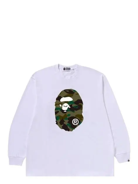 A BATHING APE 1st Camo Ape Head Relaxed Fit Long Sleeve Tee Shirt - White