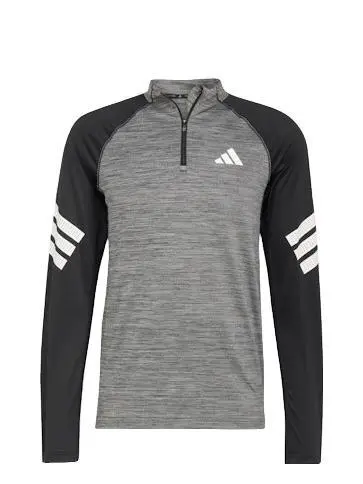 Adidas Icon 3stripes 1/4 Zip Long Sleeve Top - Black Melange/white