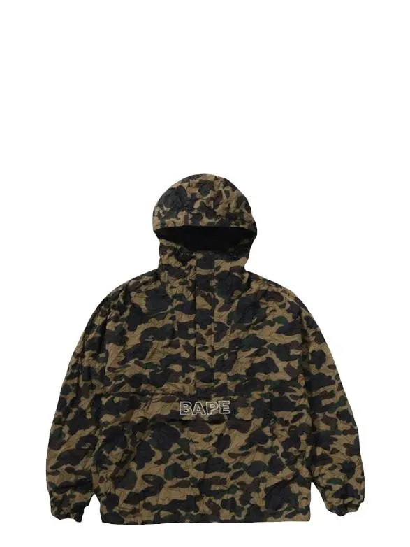 A BATHING APE Crinkle Effect 1st Camo Half Zip Hoodie - Green