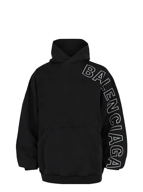Balenciaga Logo Embroidered Hoodie - Washed Black/white