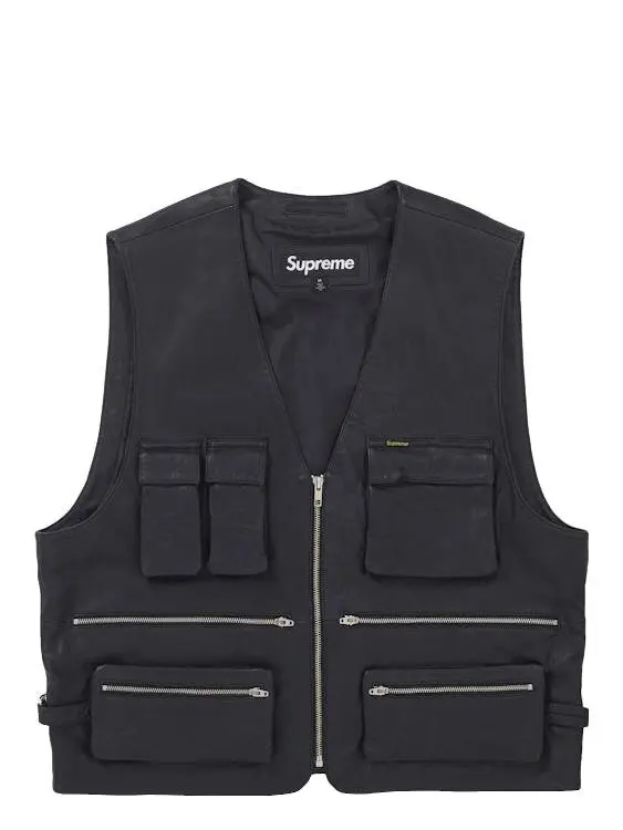 Supreme Leather Cargo Vest - Black