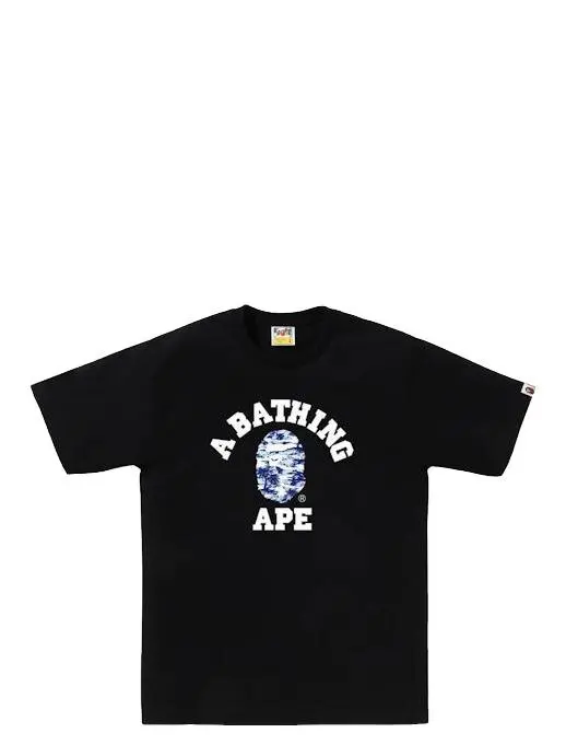 A BATHING APE Palm Tree Camo College Tee Shirt - Black Blue
