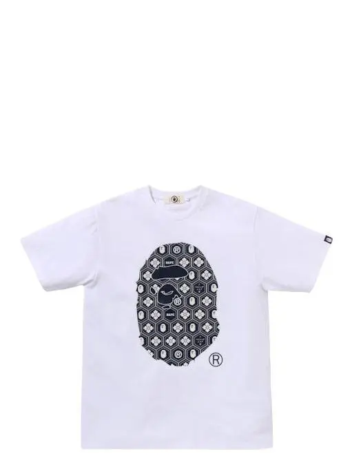 A BATHING APE Traditional Japanese Pattern Ape Head Tee Shirt - White/navy Blue