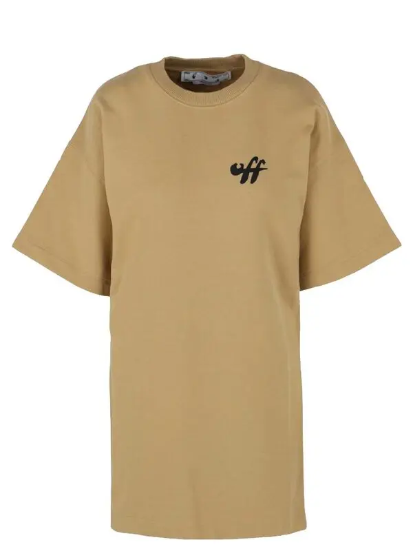Off-White Zebra Arrow Snap T-shirt Dress - Beige