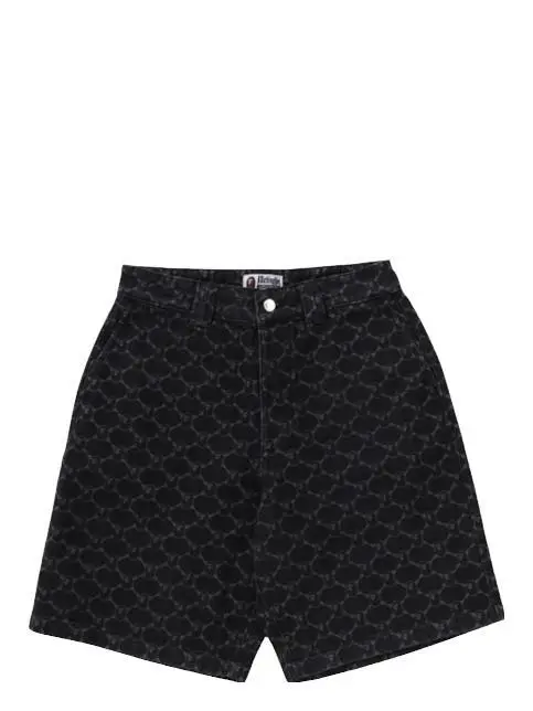 BAPE College Monogram Relaxed Fit 13oz Denim Shorts - Black