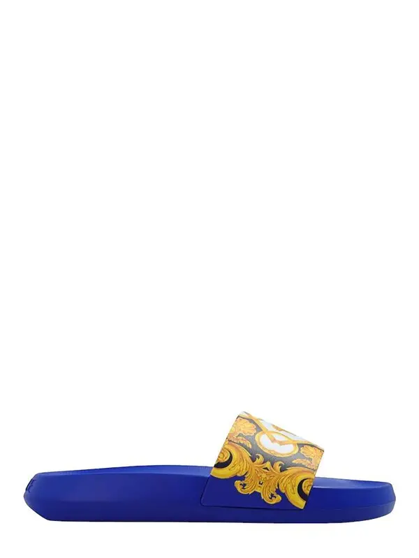 Versace Baroque Printed Pool Slides - Blue/gold