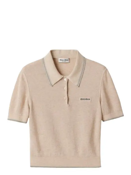 Miu Miu Cotton Knit Polo Shirt - Sand Beige
