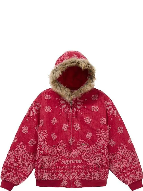 Supreme Bandana Jacquard Denim Hooded Work Jacket - Red