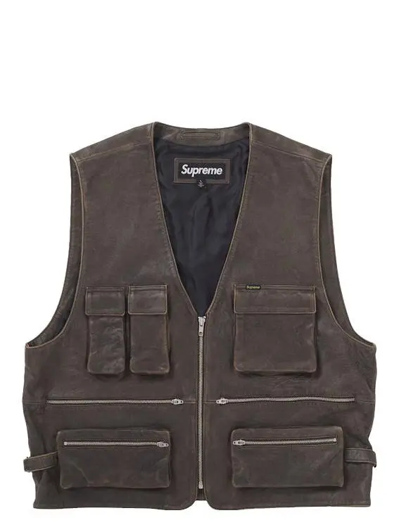 Supreme Leather Cargo Vest - Brown