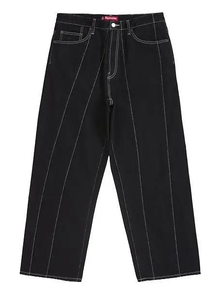 Supreme Paneled Stripe Baggy Jeans - Black
