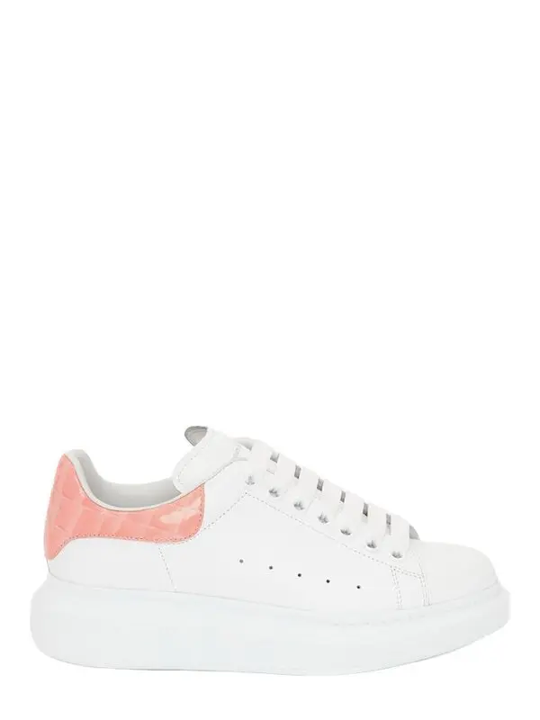 Alexander McQueen Oversized Embossed Patent Crocoin Sneakers - White/pastel Pink