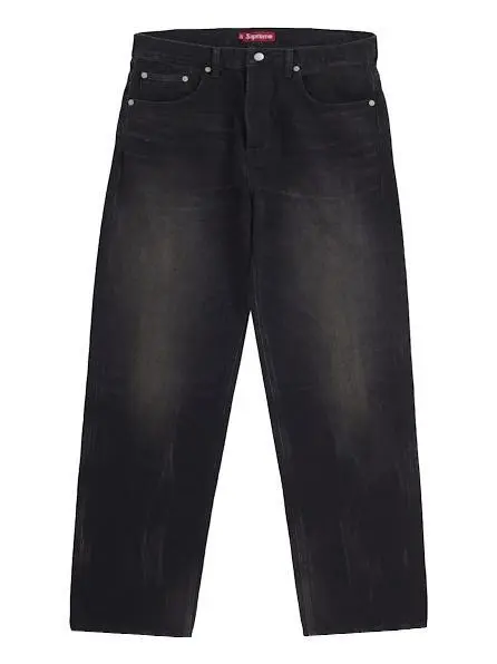 Supreme Distressed Loose Fit Selvedge Jean - Washed Black